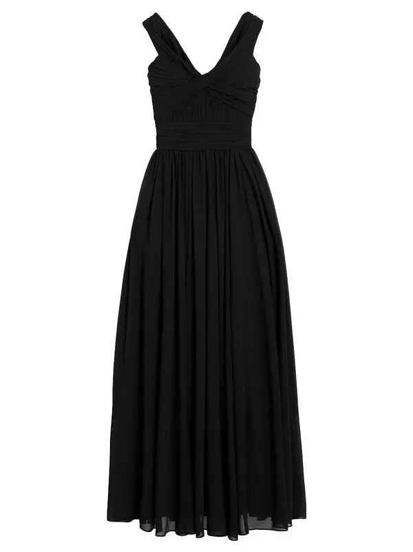 Badgley Mischka Off-the-shoulder Pintucked Georgette Gown - Black