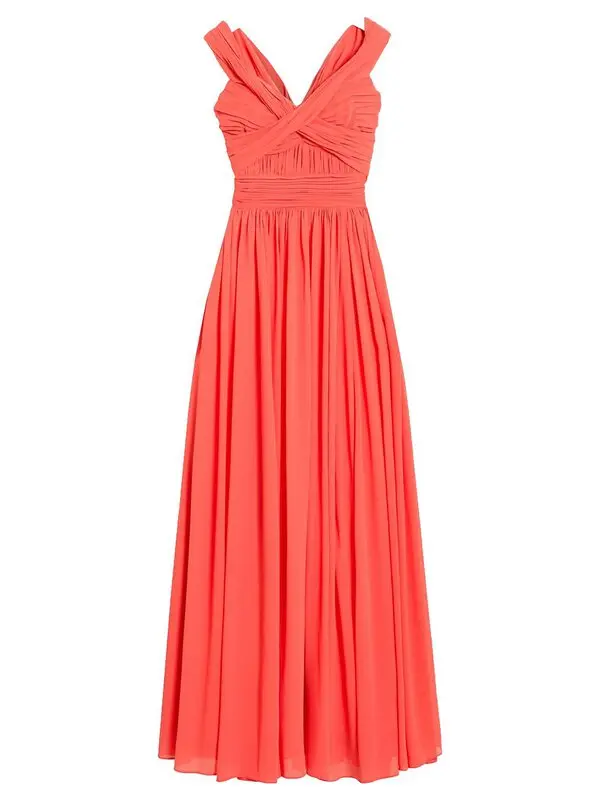 Badgley Mischka Off-the-shoulder Pintucked Georgette Gown - Coral
