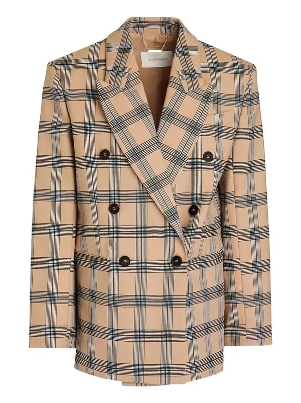Zimmermann Double-breasted Checked Twill Blazer - Neutral