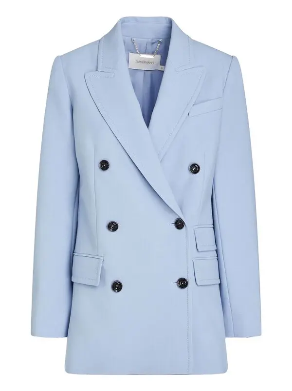Zimmermann Double-breasted Crepe Blazer - Light Blue