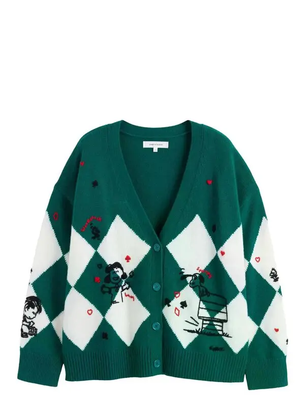 Chinti & Parker X Peanuts Diamond-pattern Cardigan - Green