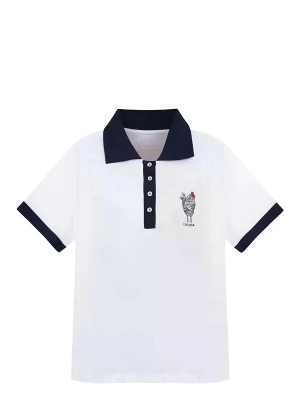 Isolda Chicken-embroidered Polo Shirt - White