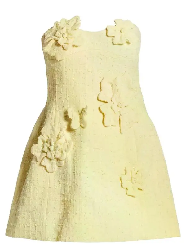 LEO LIN Rosario Floral-embellished Tweed Dress - Yellow
