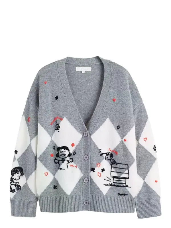 Chinti & Parker X Peanuts Diamond-pattern Cardigan - Grey