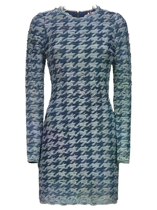 DIESEL Frayed Houndstooth Mini Dress - Blue