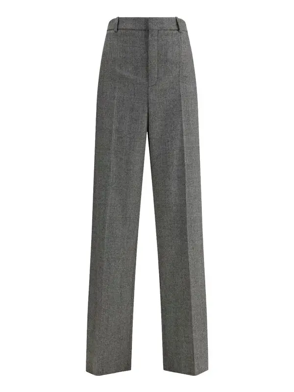 Saint Laurent Check-pattern Wool Trousers - Grey