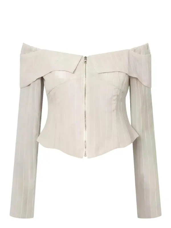 ELENA VELEZ Off-shoulder Zip-front Blouse - Neutrals