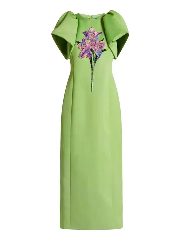 LEO LIN Lucinda Puff-sleeve Floral-embellished Maxi Dress - Green