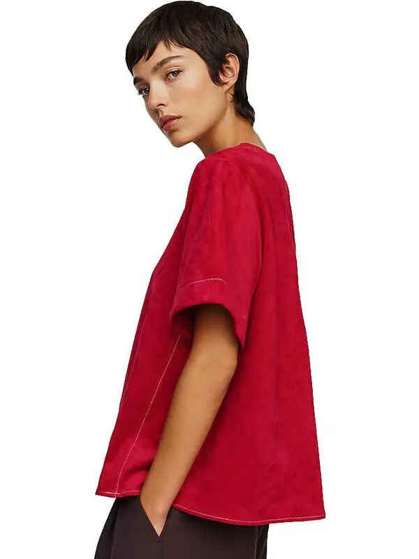 Maeve Emmy Faux-suede Swing Blouse - Raspberry