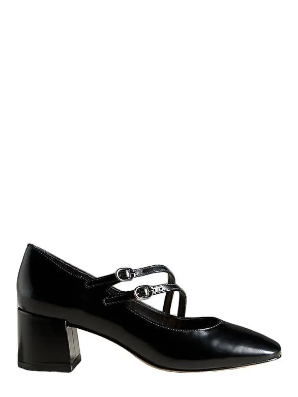 Maeve Asymmetric Strap Mary Janes - Black
