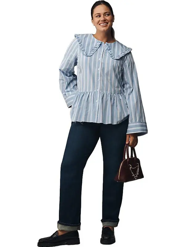 Maeve Cotton Long-sleeve Collared Blouse - Blue