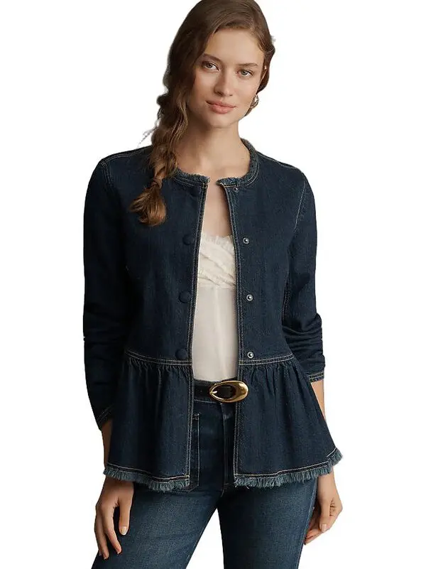 PILCRO Collarless Peplum Jacket - Highland Wash