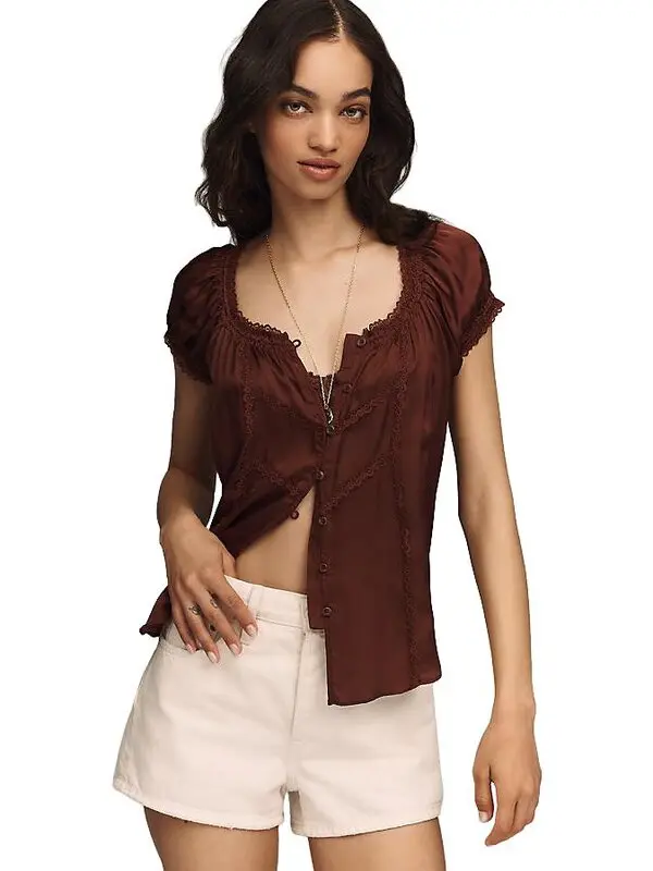 Anthropologie Amber Short-sleeve Silky Top - Rose Taupe