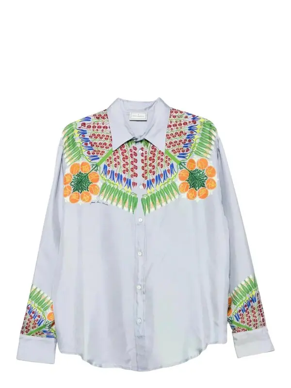 PIERRE-LOUIS MASCIA Floral-print Long-sleeve Shirt - Blue