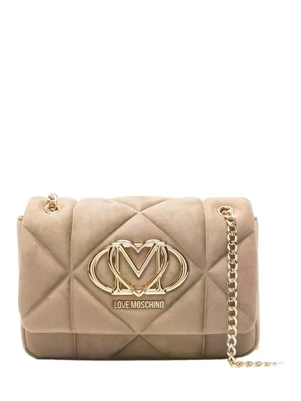 Moschino Quilted Cross Body Bag With Logo Plaque - Brown