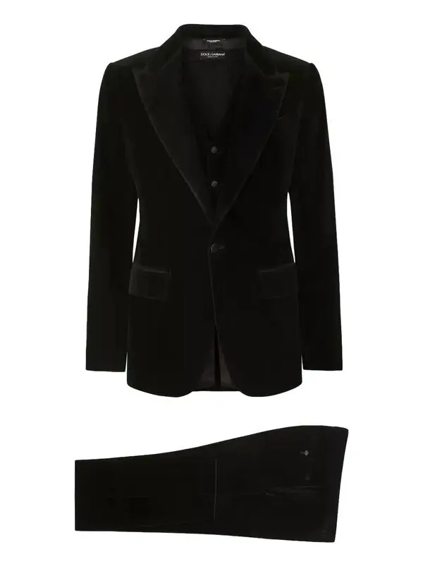 Dolce & Gabbana Single-breasted 3 Piece Velvet Suit - Black