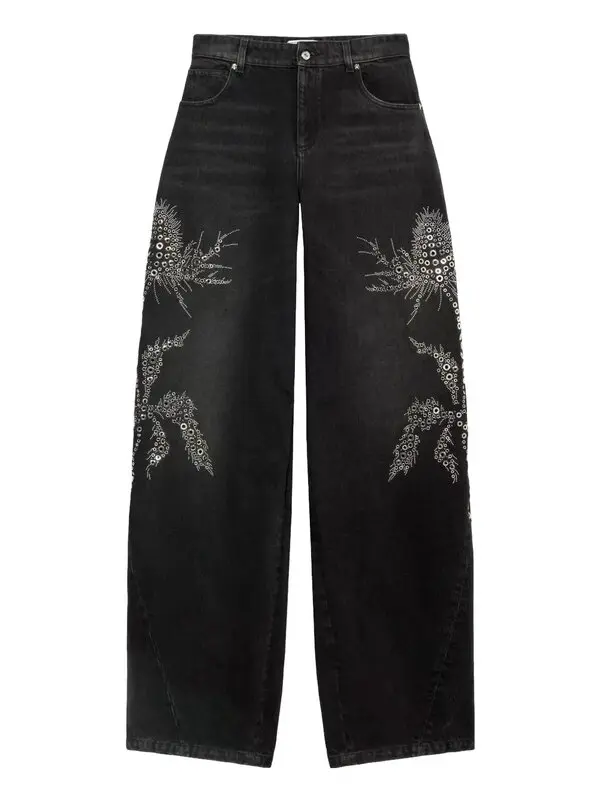 Blumarine Embellished Wide-leg Trousers - Black