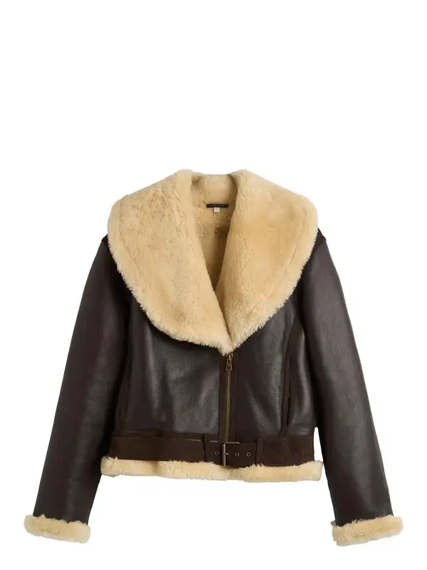 JW Anderson Leather Aviator Jacket With Fur Collar - Dark Brown