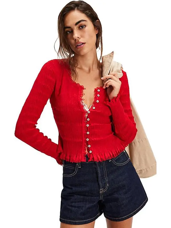 Free People Elliot Smocked Top - Berry