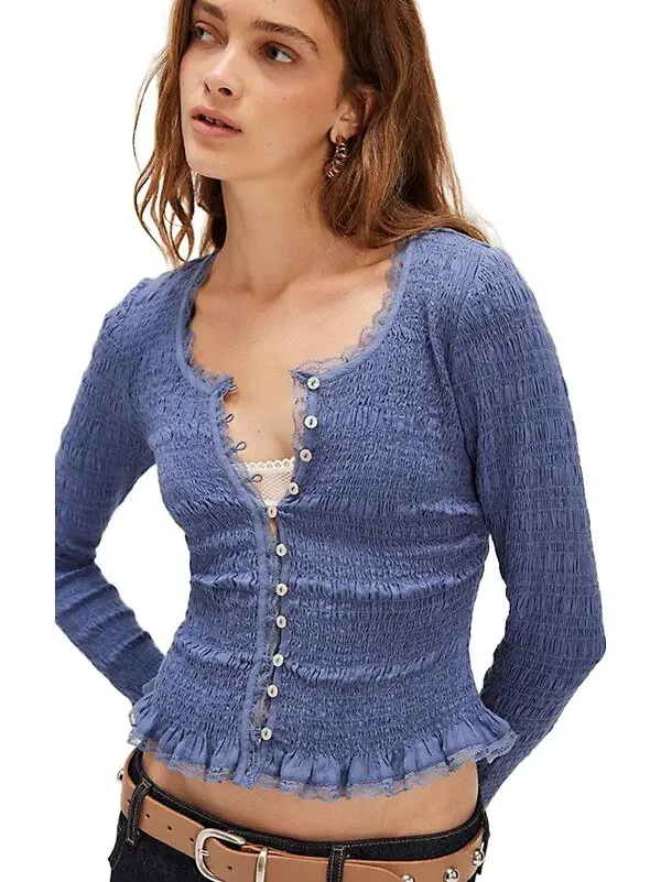 Free People Elliot Smocked Top - Blue Topaz
