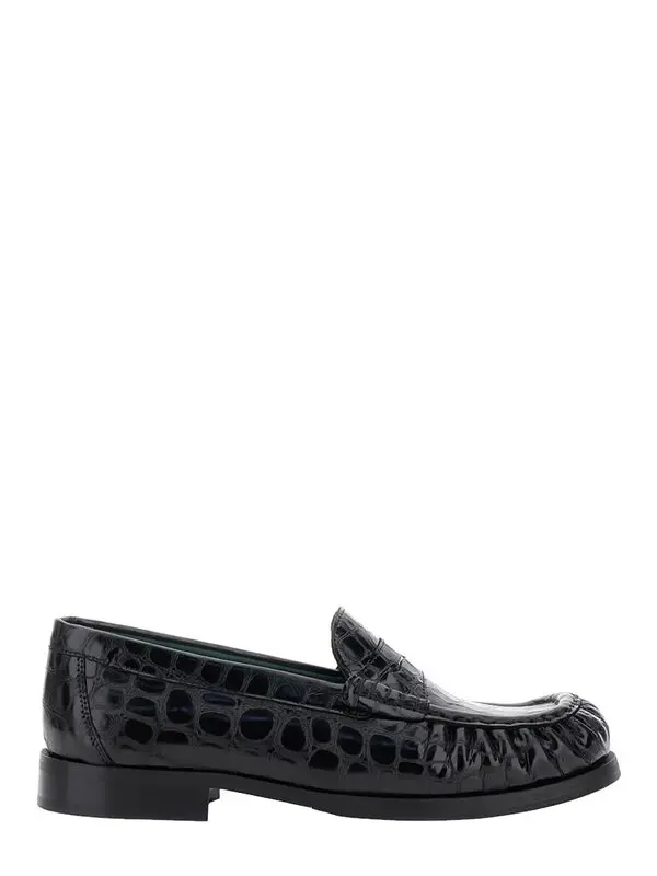 VINNY'S Ogee Embossed Crocodile Loafers - Black