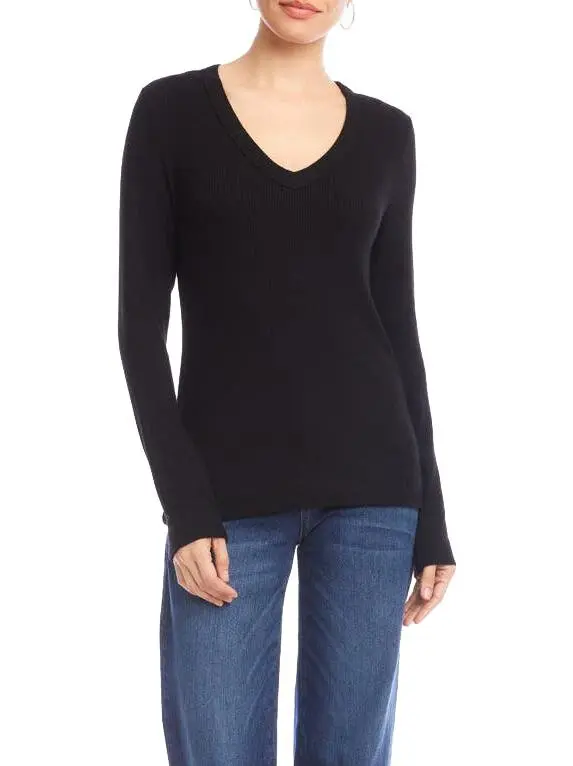 Karen Kane Rib V-neck Top - Black