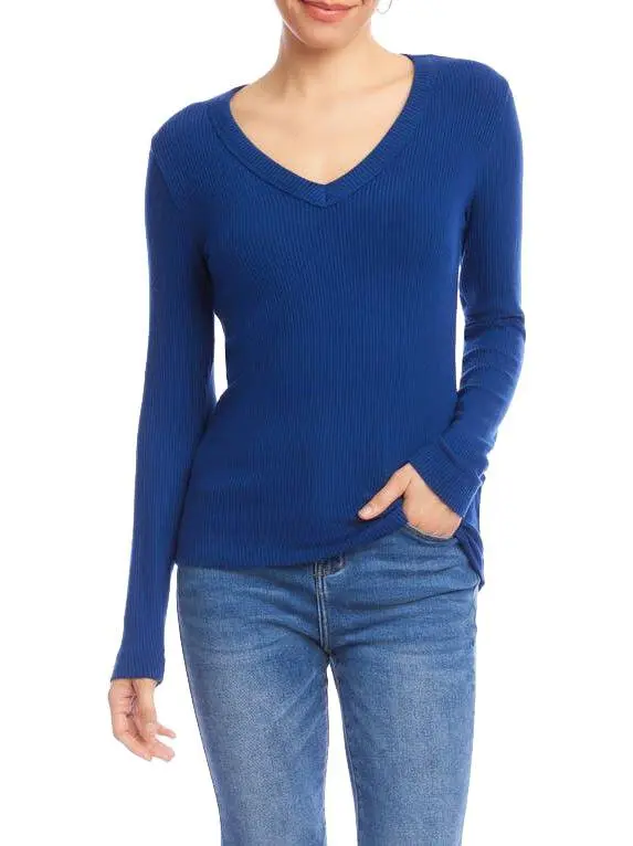 Karen Kane Rib V-neck Top - Indigo