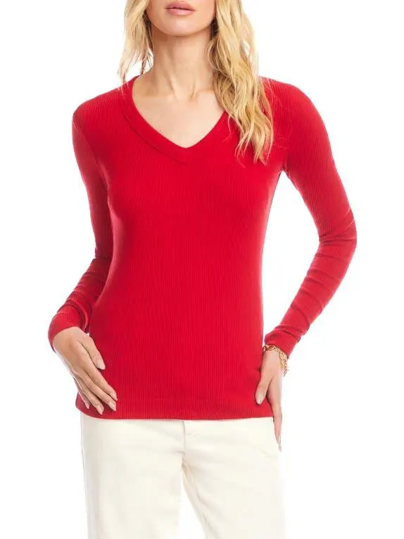 Karen Kane Rib V-neck Top - Red