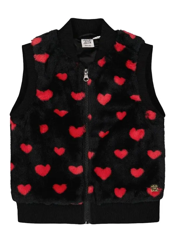 DEUX PAR DEUX Faux Fur Sleeveless Vest With Hearts - Black And Red