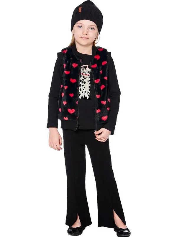 DEUX PAR DEUX Faux Fur Sleeveless Vest With Hearts - Black And Red