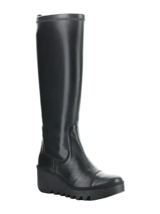 Fly London Budi Knee High Wedge Boot - Black