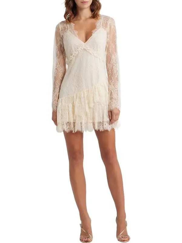 LoveShackFancy Seelie Eyelash Lace Long Sleeve Minidress - Ivory