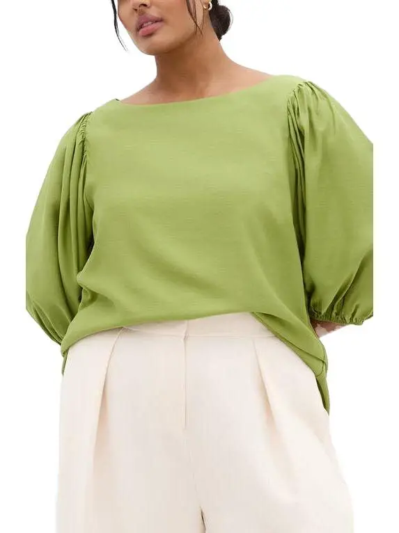 City Chic Emmy Puff Sleeve Top - Matcha