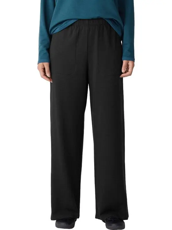 Eileen Fisher Slit Hem Straight-leg Terry Pants - Black