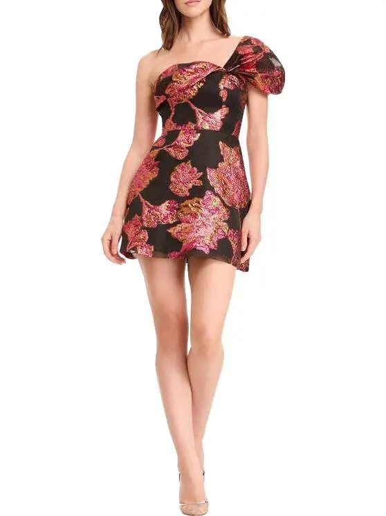 Dress The Population Floral Jacquard Off-the-shoulder Mini Dress - Fuchsia Multi
