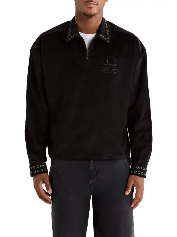 HONOR THE GIFT Brushed Corduroy Quarter Zip Pullover - Black