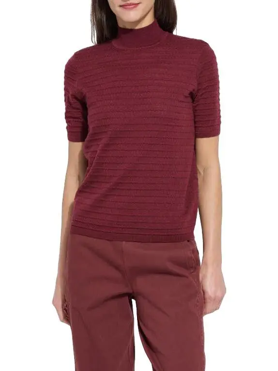 Lyssé Lottie Mock Neck Short Sleeve Sweater - Burnt Mahogany