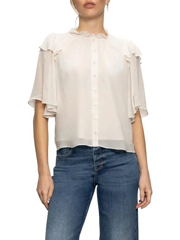 Sanctuary Deja Vu Ruffle Flutter Sleeve Button-up Shirt - Light Oat Beige