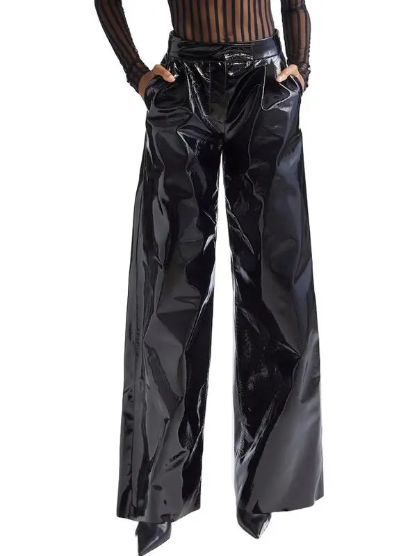 LAQUAN SMITH Wide Leg Patent Leather Trousers - Black
