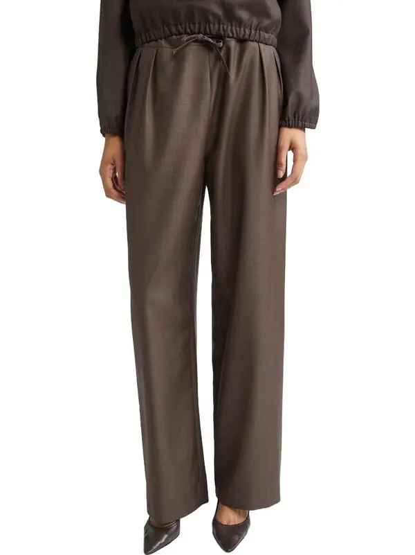 Loulou De Saison Cove Virgin Wool Wide Leg Trousers - Brown Melange