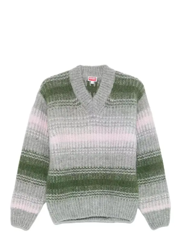 Kenzo Striped V-neck Sweater - Grey