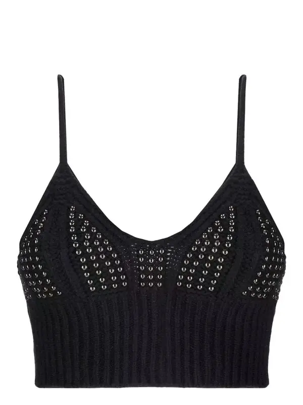 LANEUS Embellished Knit Top - Black
