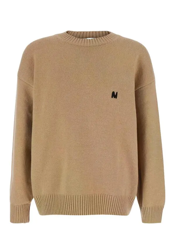 MSGM Logo-embroidered Crew-neck Sweater - Neutrals