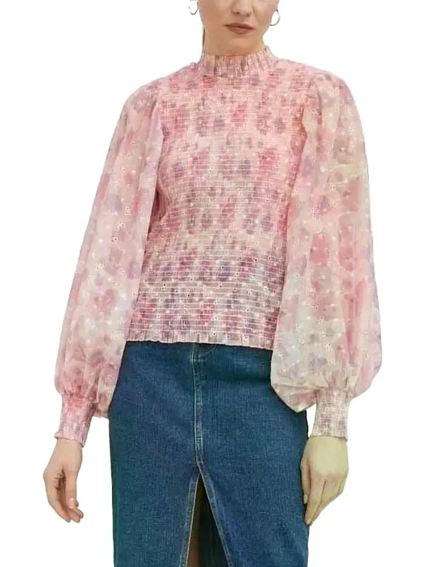 BRUUNS BAZAAR Smocked Floral-print Top - Pink