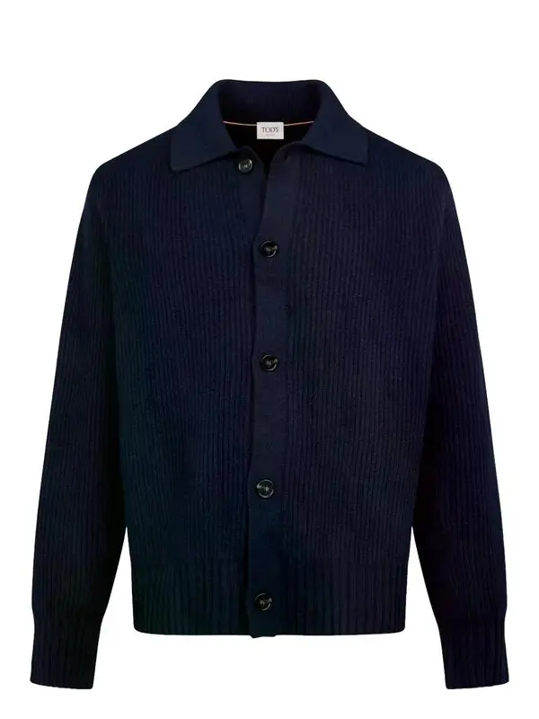 TOD'S Ribbed Polo-collar Cardigan - Blue