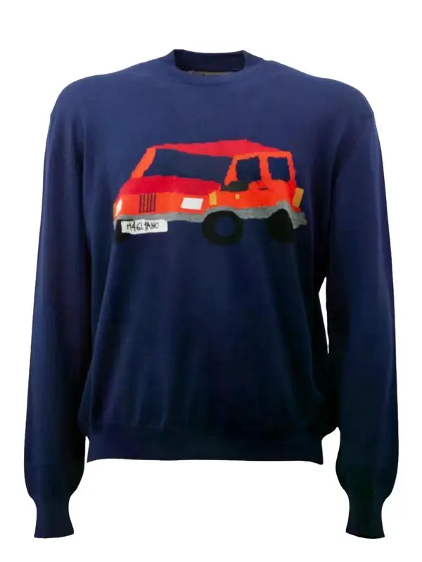 MAGLIANO Car-appliqué Wool Sweater - Blue