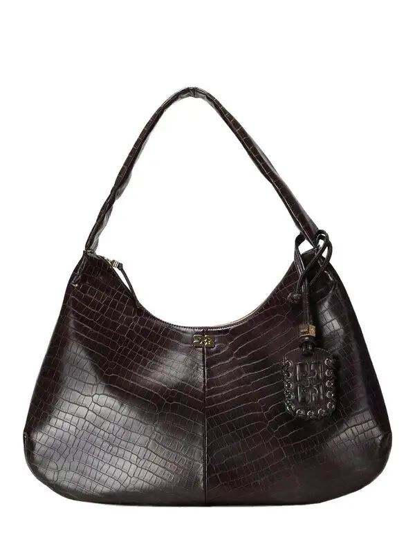 GANNI Embossed Shoulder Bag With Charm - Brown