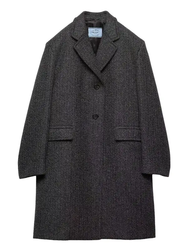Prada Herringbone Notched-lapel Coat - Grey