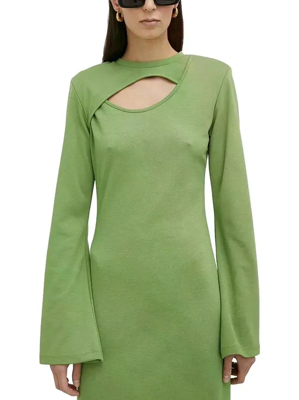 GESTUZ Cut-out Long-sleeve Midi Dress - Green