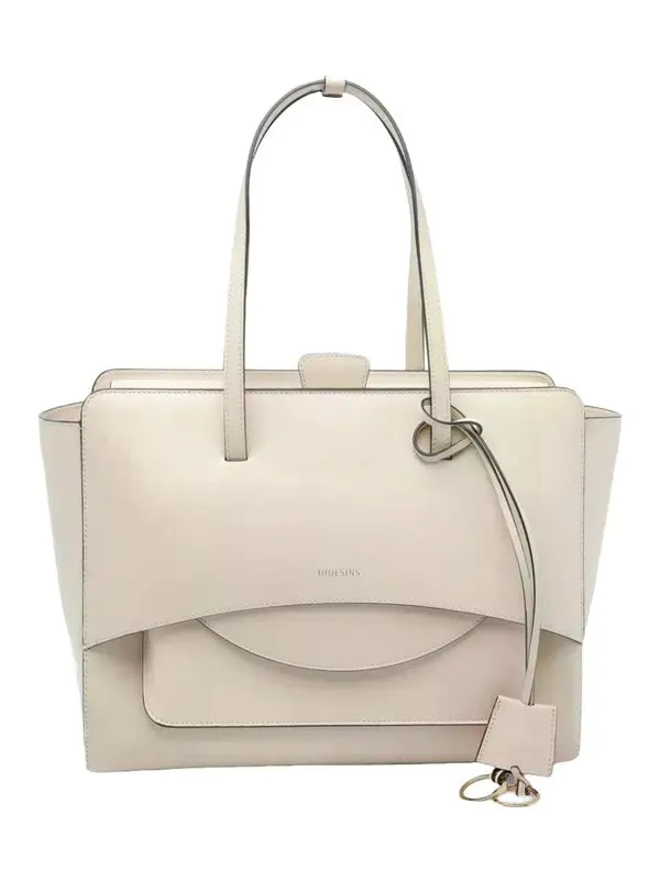 HIDESINS Large Flap Leather Tote Bag - White